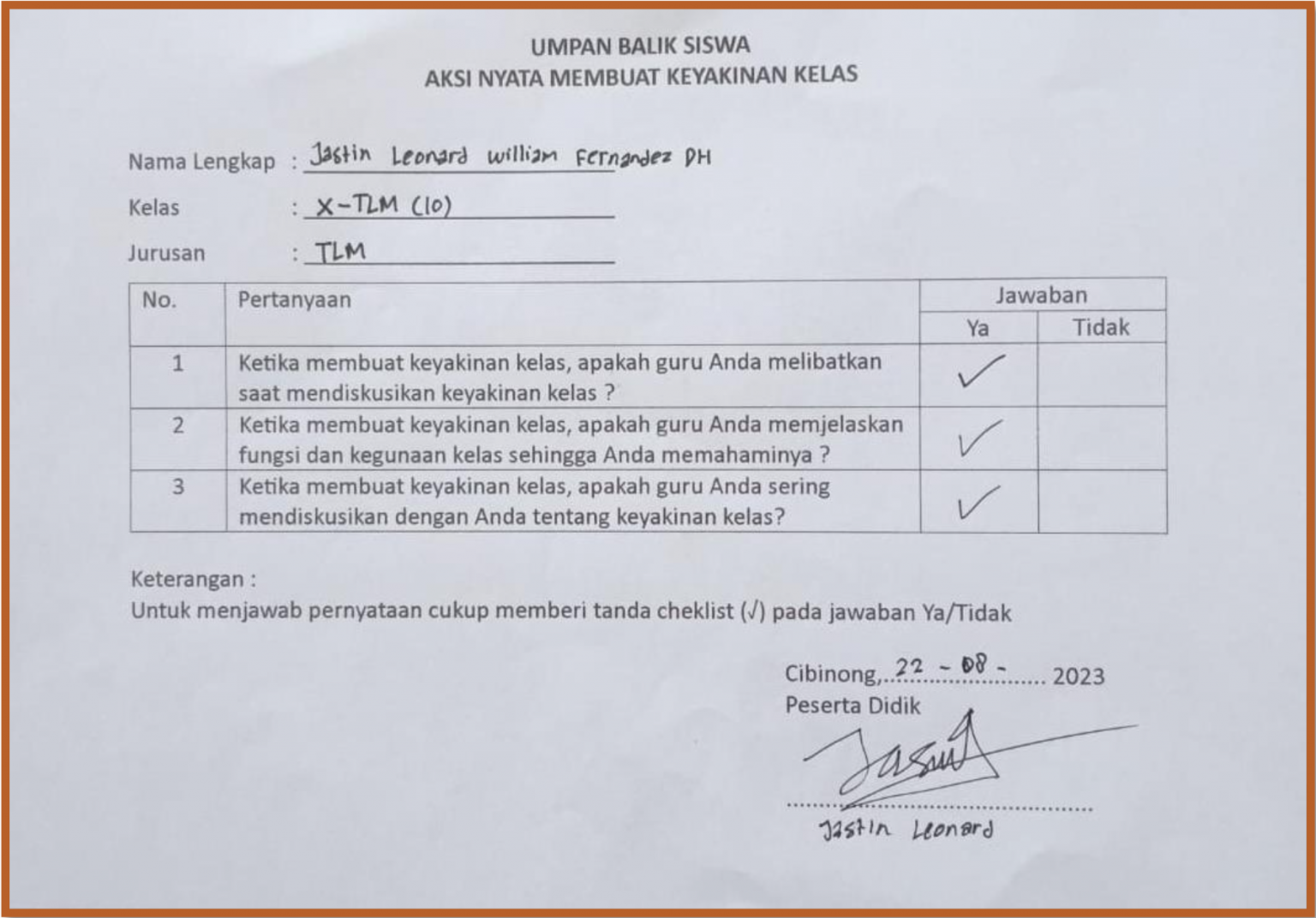 AKSI NYATA MEMBUAT KEYAKINAN KELAS – SMK TEKNOMEDIKA PLUS